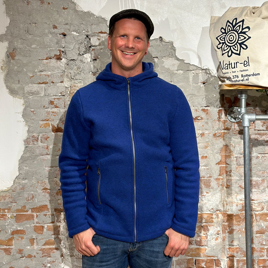 ENGEL Wollen jas vest heren met CAPUCHON wolfleece KOBALT | Natur-el ...