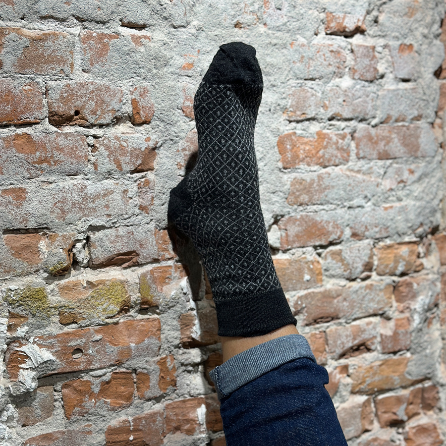 HIRSCH pure wollen DUNNE sokken JAQUARD zwart grijs 158 12 | Natur-el ...