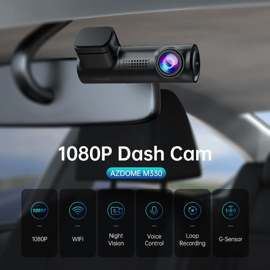 AZDome M330 FullHD Wifi dashcam - Dashcamdeal | Europe's dashcam store