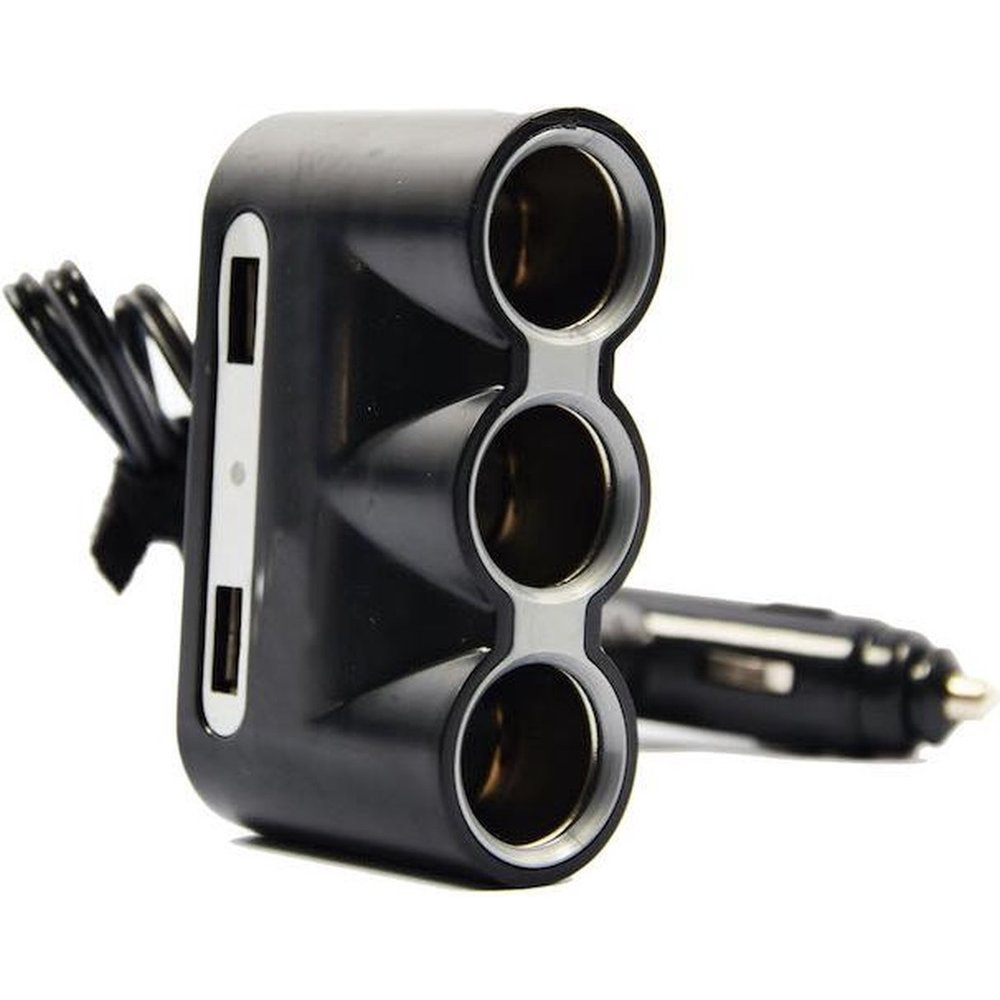 Car 12v splitter socket 3-way with 2 USB ports - Discountershop.nl