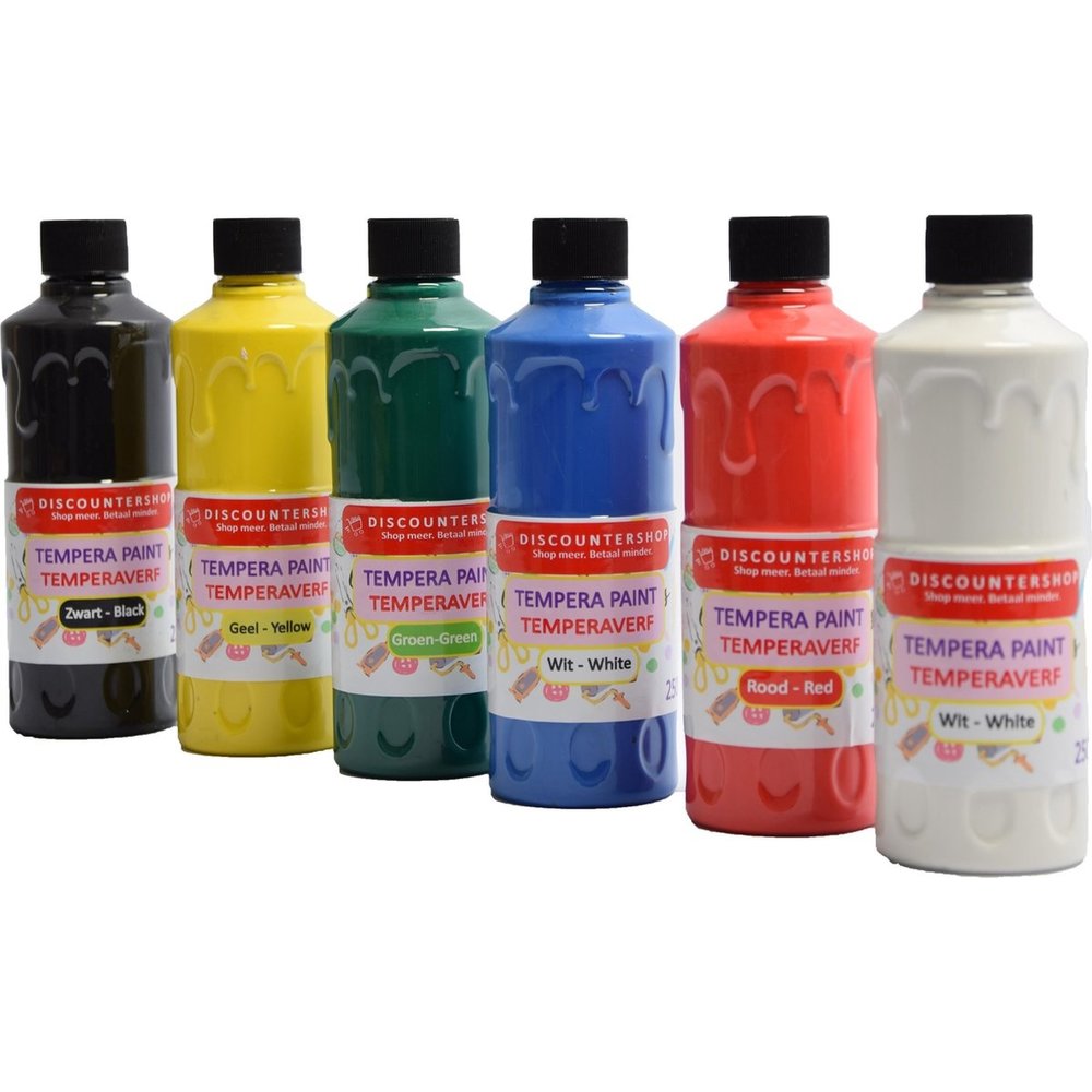 Tempera paint 250 ML - 6 pieces - Blue - Yellow - Green - Red - White ...