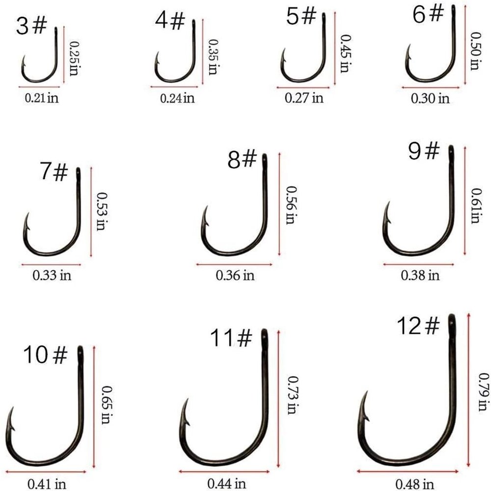 Fishing hooks - with Eye - 100 pieces - 10 Sizes - Fishing Accessories ...