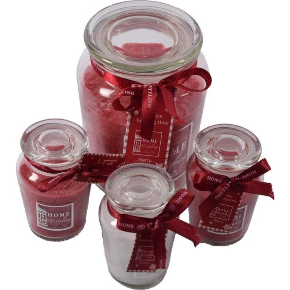 Set of 4 Delicious sweet scented candle in glass | berry Red/White ...