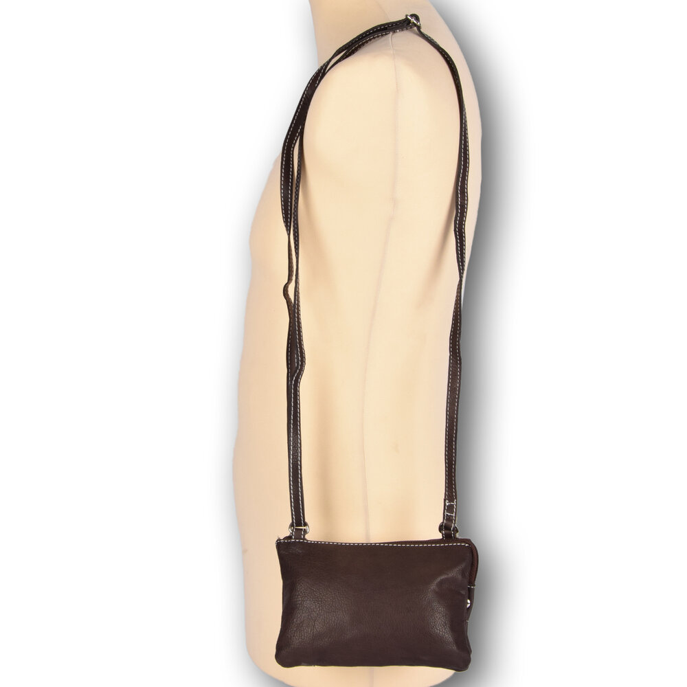 Handtasje dames | Leren tas | 12.5cm*17.5cm | Donker Bruin ...