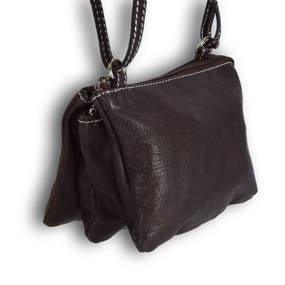 Handtasje dames | Leren tas | 12.5cm*17.5cm | Donker Bruin ...