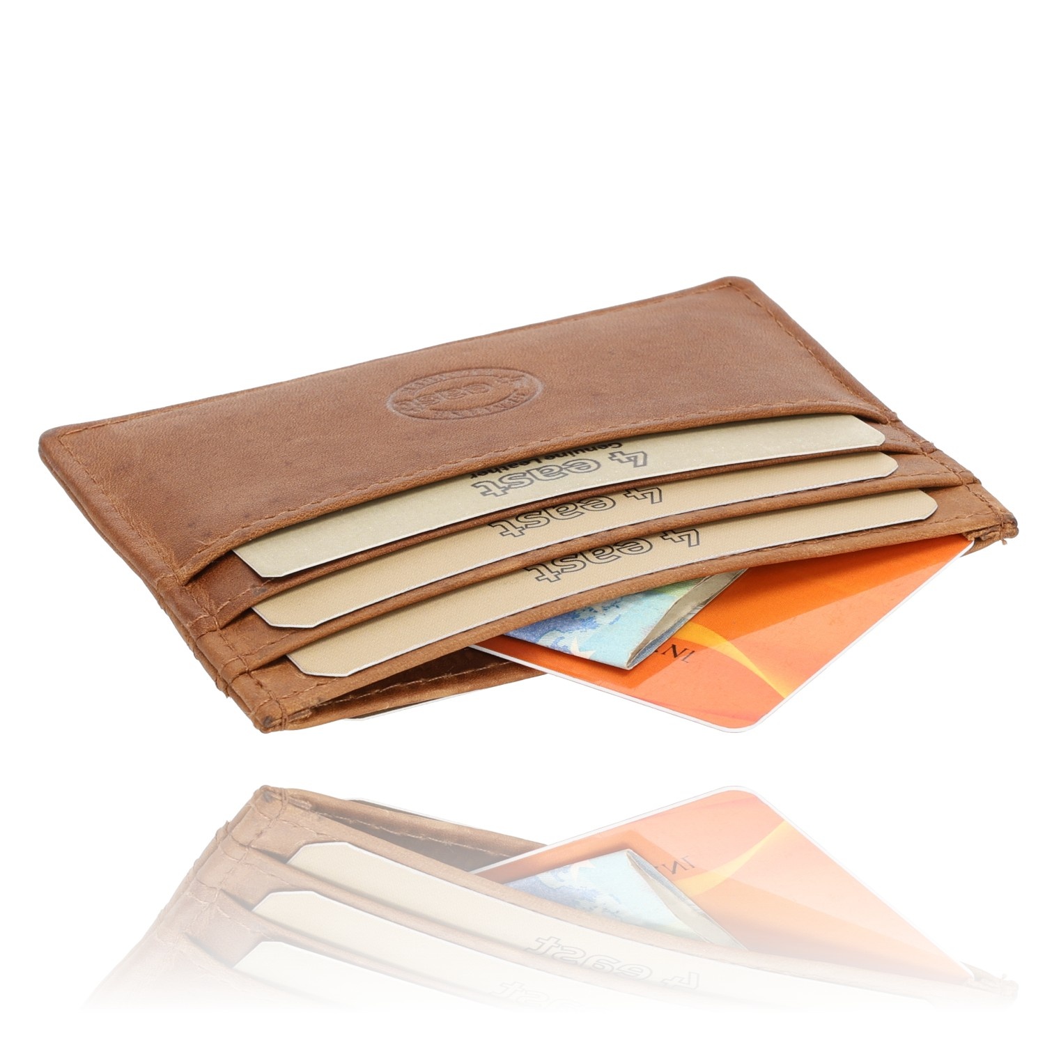 Leren Portemonnee met RFID Bescherming - Unisex Cognac - 6 Pasjes ...