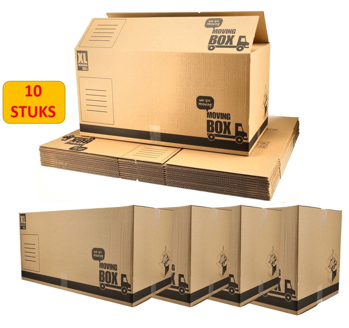 125L Moving Boxes - Set of 10 - XL Cardboard Boxes - 70 kg Capacity ...
