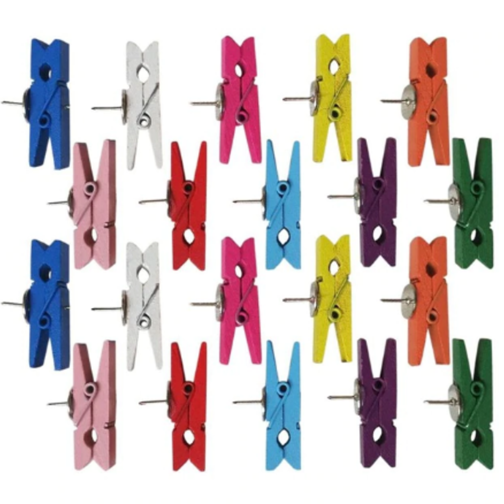 Gekleurde pushpin knijpers - hout - 20 stuks - Kurk24