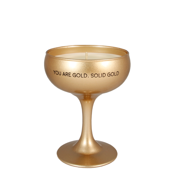 Geurkaars in een champagne coupe - You are gold. Solid gold - My Flame Lifestyle
