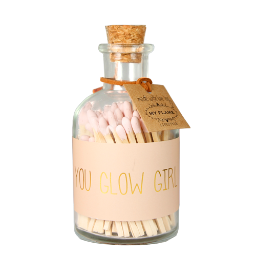 Lucifers - roze lucifers in een glazen fles - My Flame Lifestyle