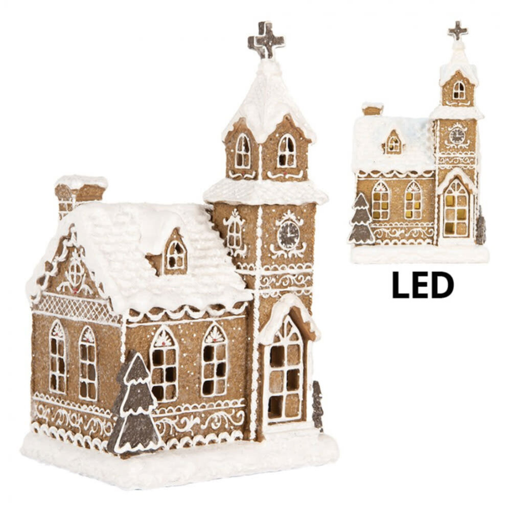 Kerst Kerkje met LED-Verlichting Peperkoek 14x24cm kopen - Melting Pot ...