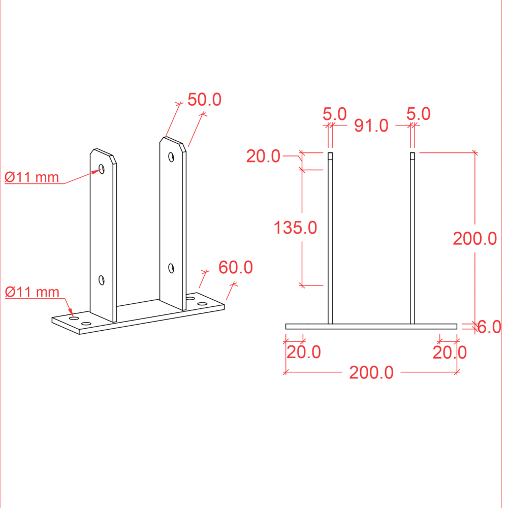 Steel Pole Base - for 9x9cm poles - wood or concrete mounting - PLUS