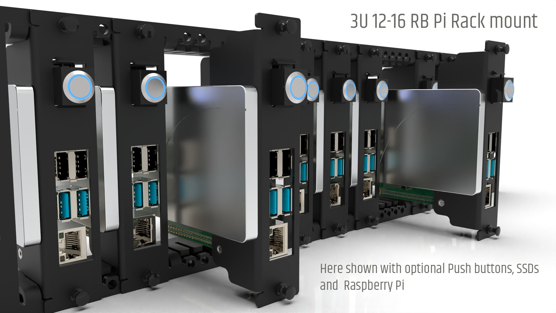 19 inch rack mount 3U for 12-16x RASPBERRY Pi - Pi FRONT REMOVABLE ...