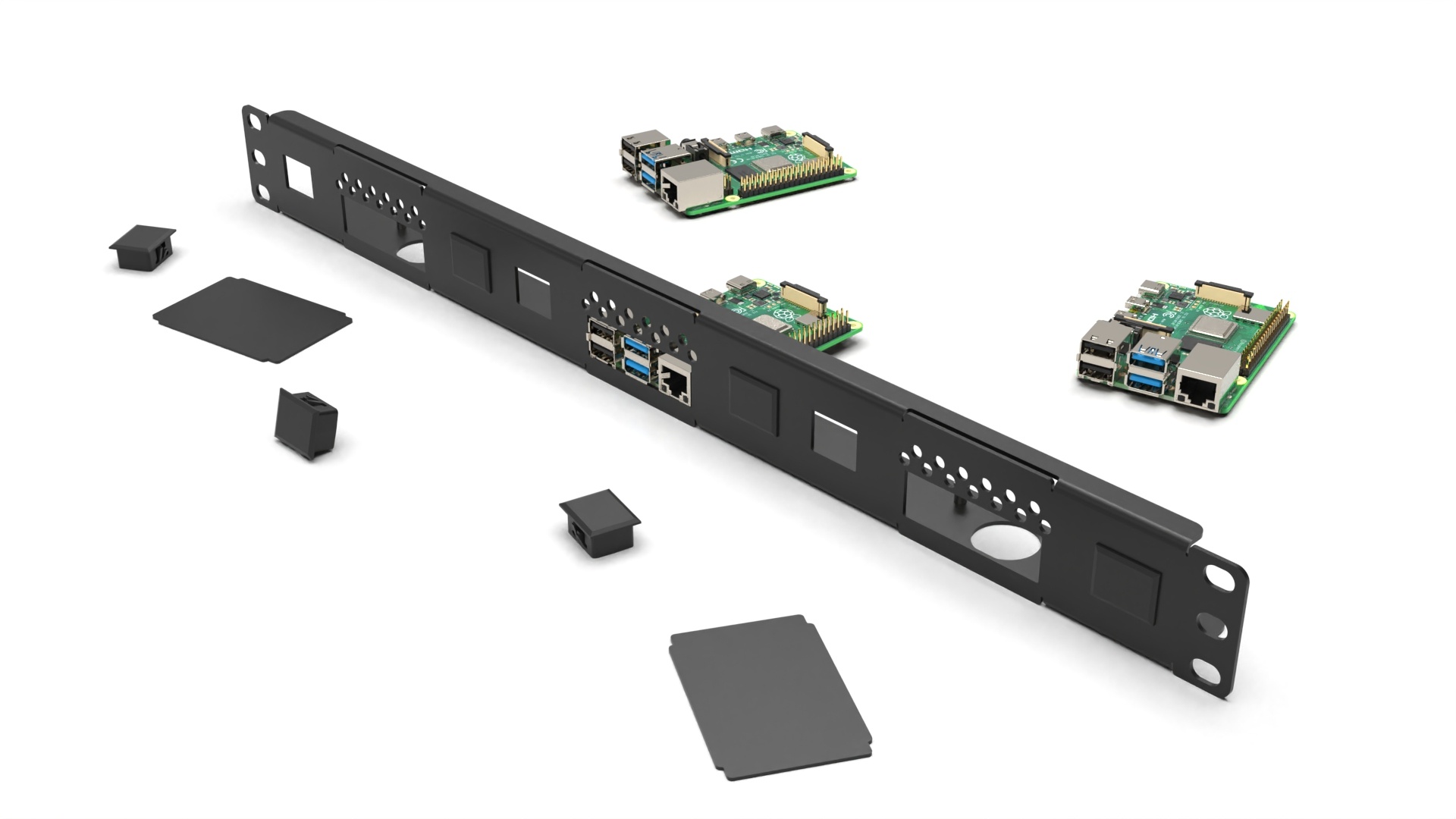 19 inch Rack Mount 1U for 1-3 Raspberry Pi, including 2x blind cover ...