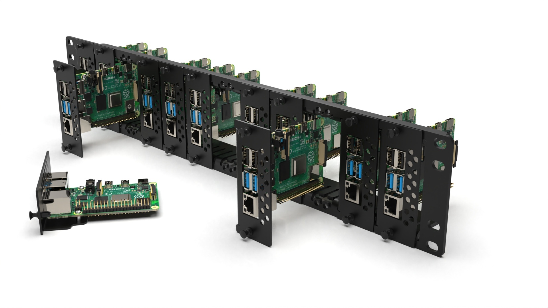 19 inch rack mount 2U for 12x RASPBERRY Pi - each Pi FRONT REMOVABLE! - MyElectronics