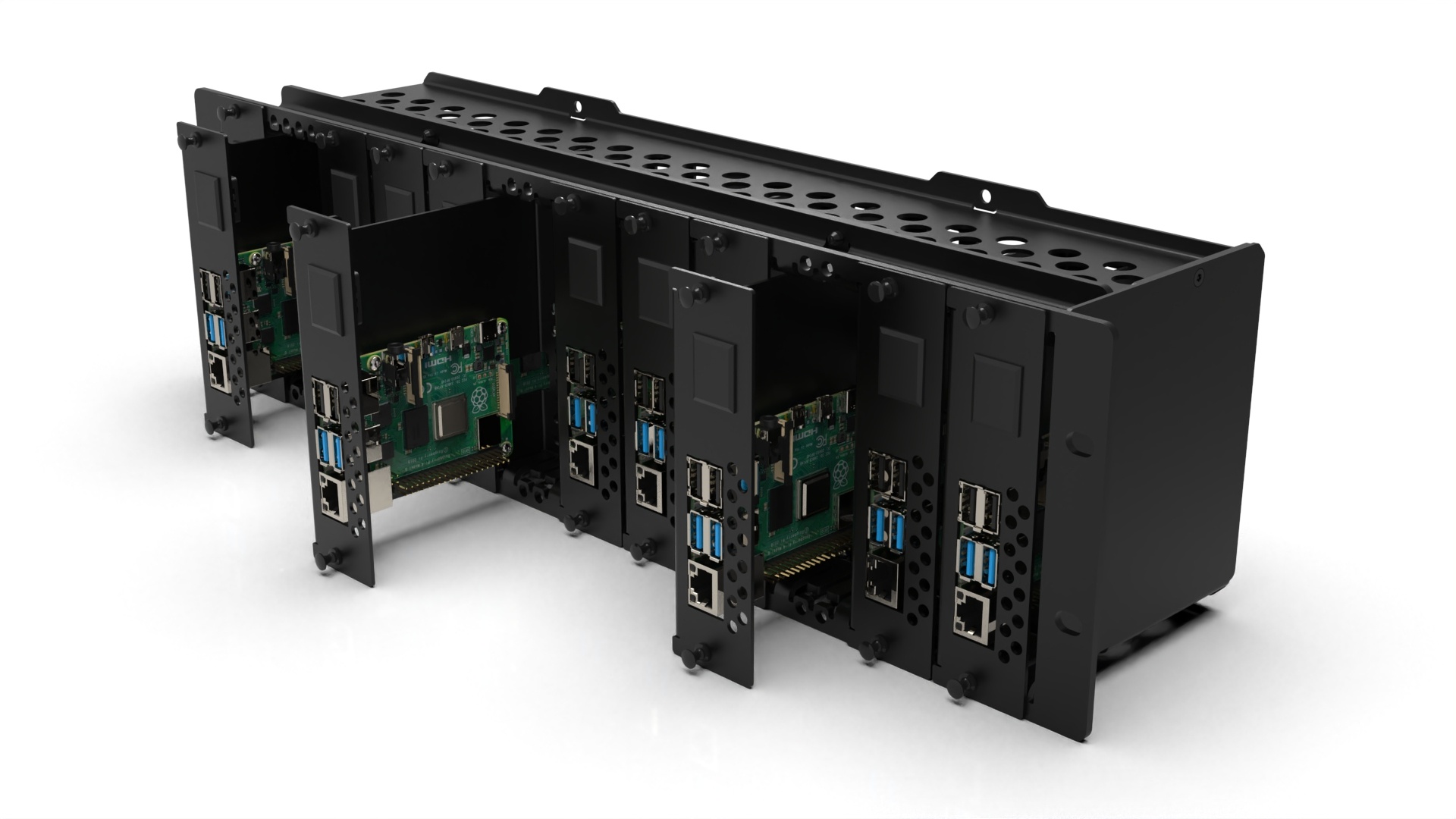19 inch rack mount 3U Pro Enclosed for 12x RASPBERRY Pi - FRONT REMOV ...