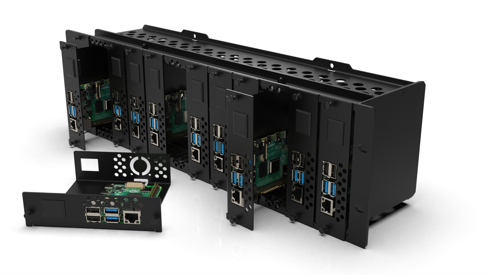 19 inch rack mount 3U Pro Enclosed for 12x RASPBERRY Pi - FRONT REMOV ...