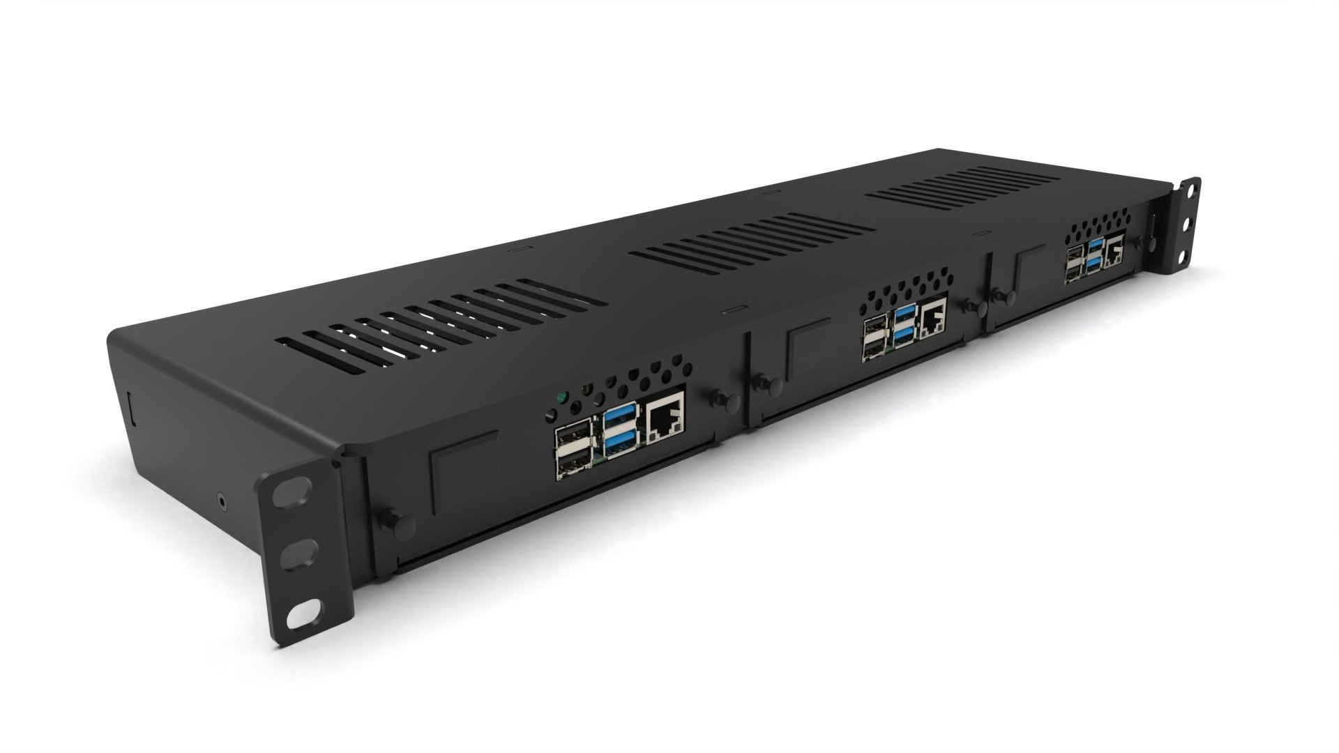 1U rack mount Pro Enclosed 3x Raspberry Pi - FRONT REMOVABLE ...