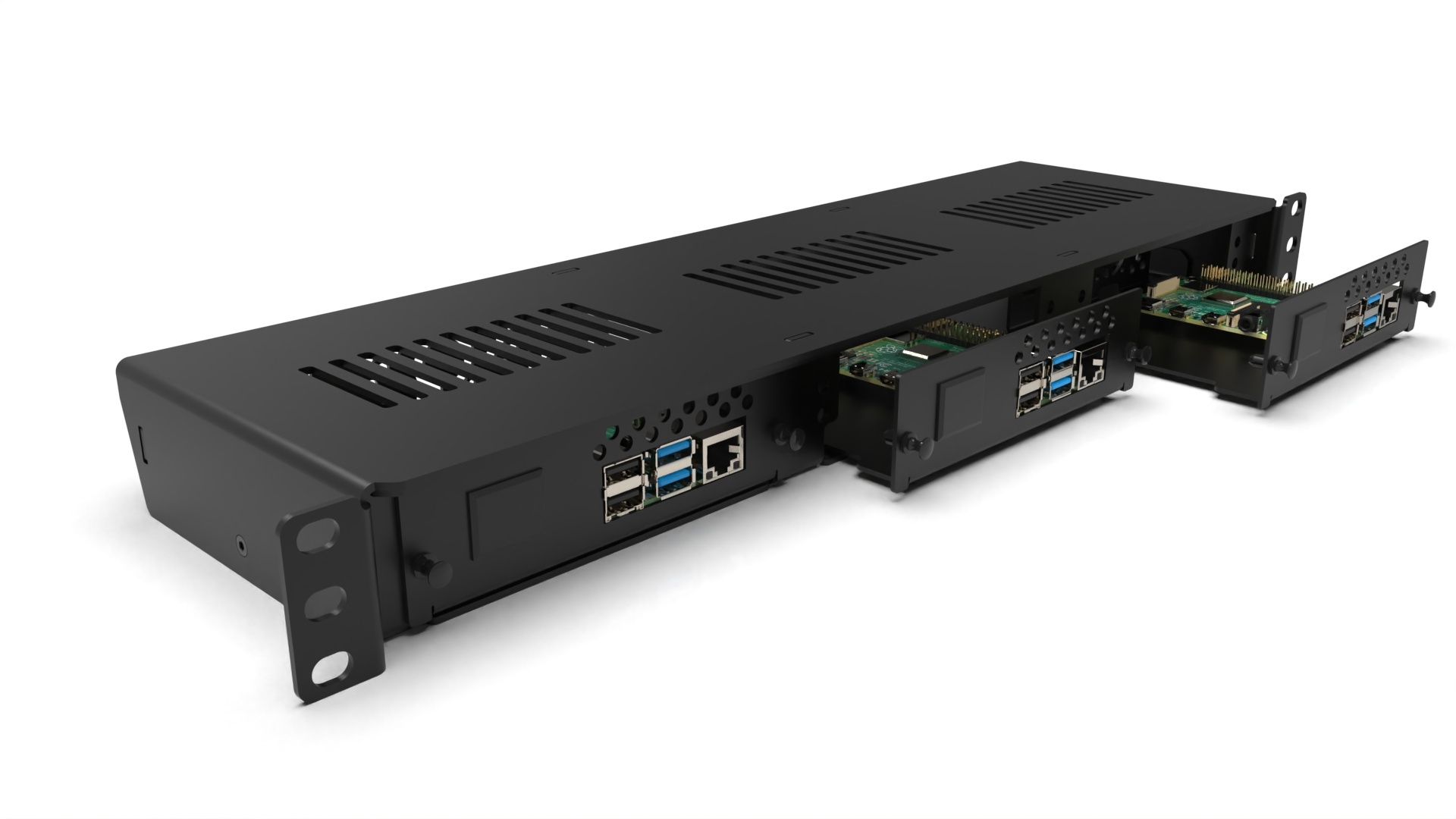 1U rack mount Pro Enclosed 3x Raspberry Pi - FRONT REMOVABLE ...