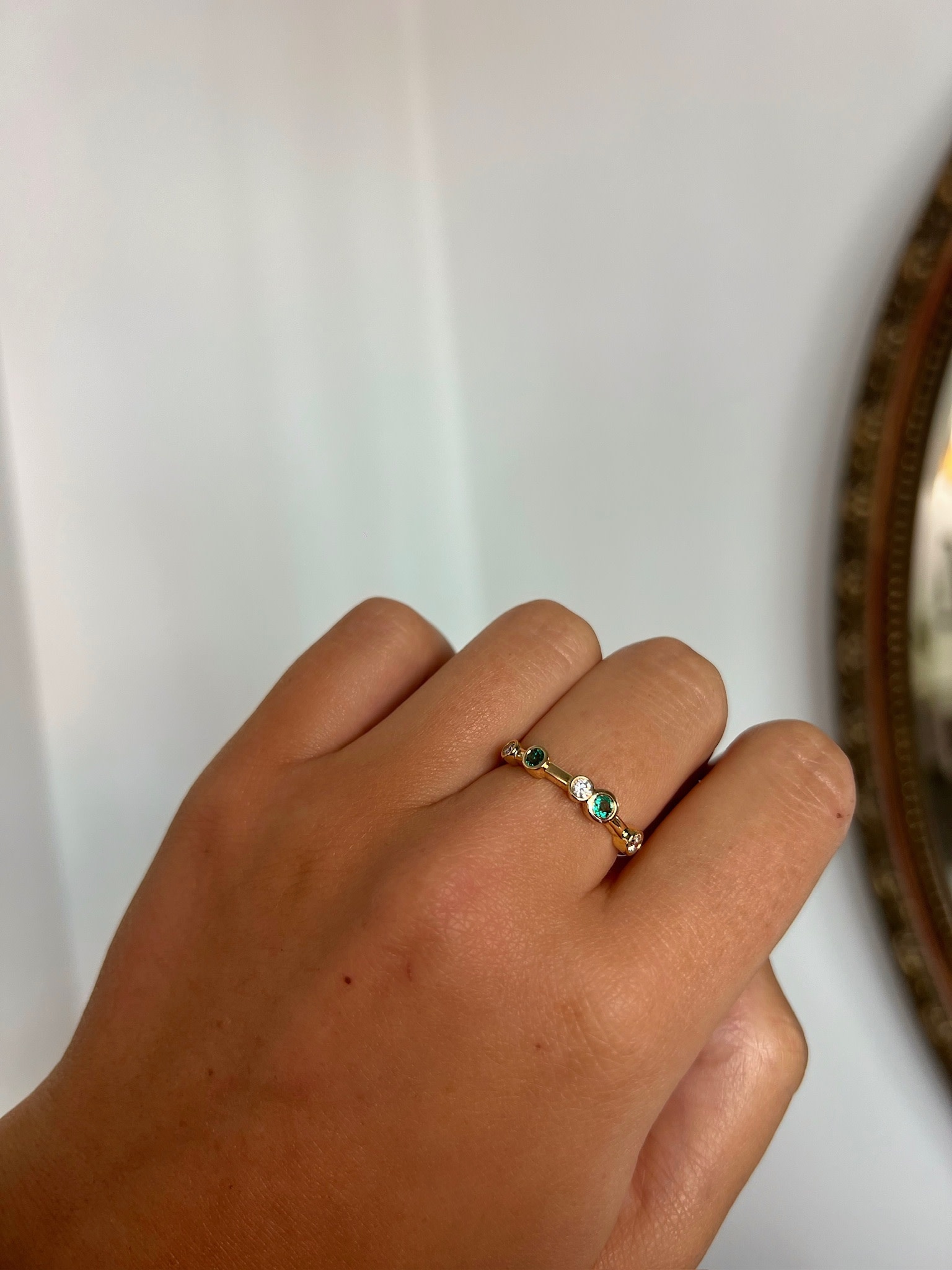 OCEANIA Gold Emerald & Diamond Moet Ring 0.29ct - Joulberry