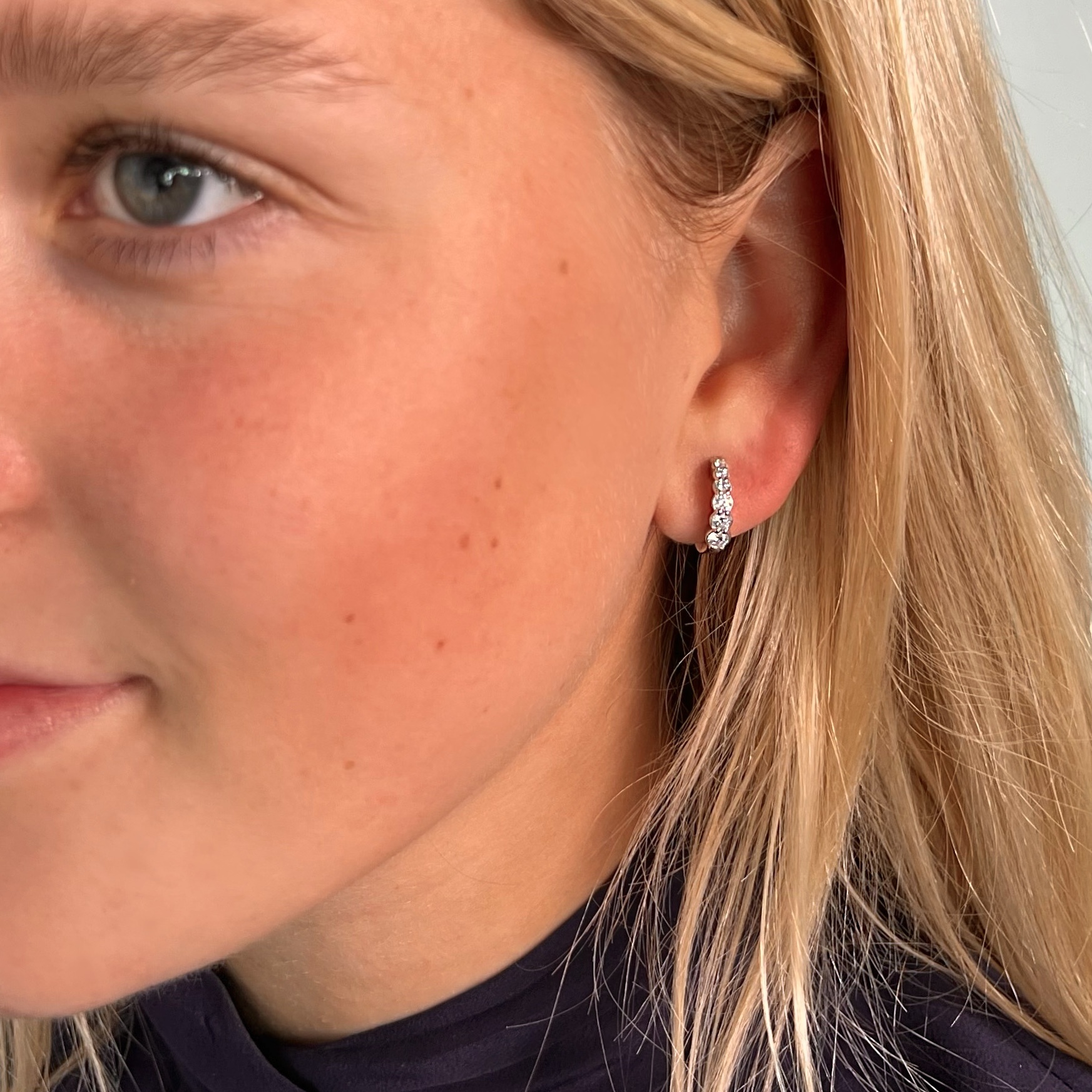 GATSBY White Gold Diamond Graduated Drop Hoops - Joulberry