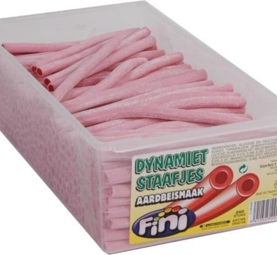 Dynamiet Staafjes Aardbei -Silo 250 Stuks Fini - Snoepdiscounter.nl