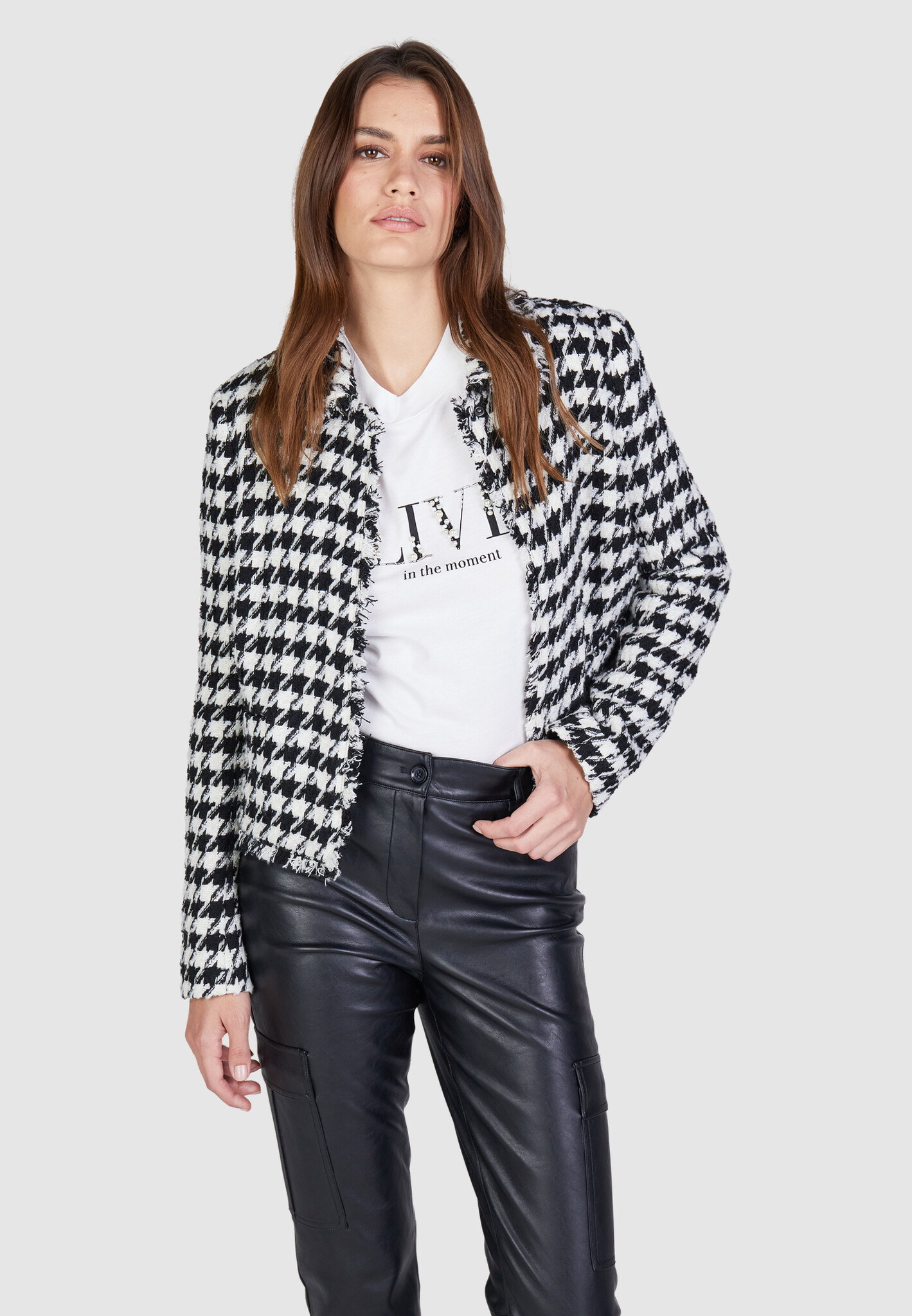 Thema Ruby Noir Black White Pied De Poule Blazer - The Frog Fashion