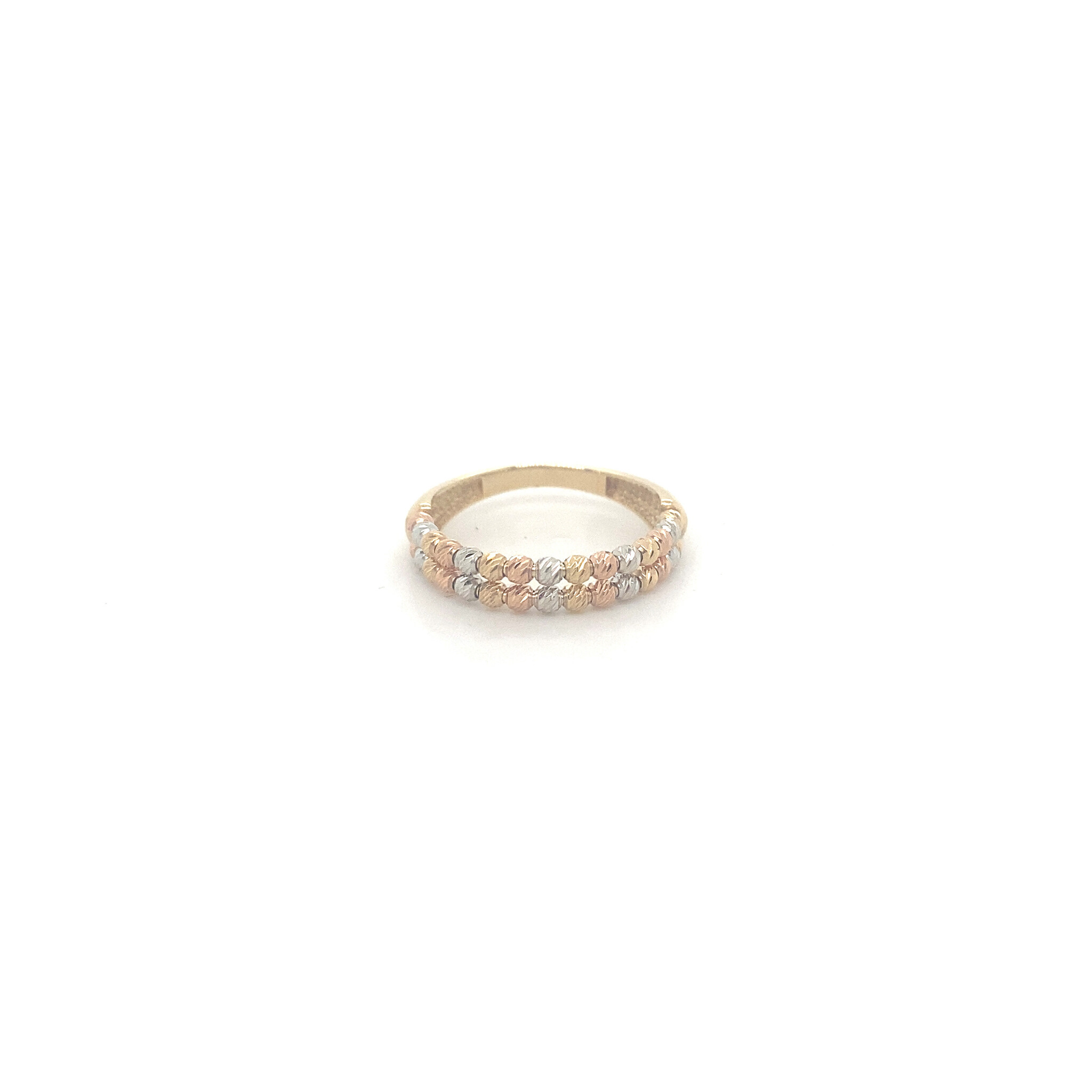 Ring dubbele rij balletjes diamond cut tricolor - De Goud Winkel