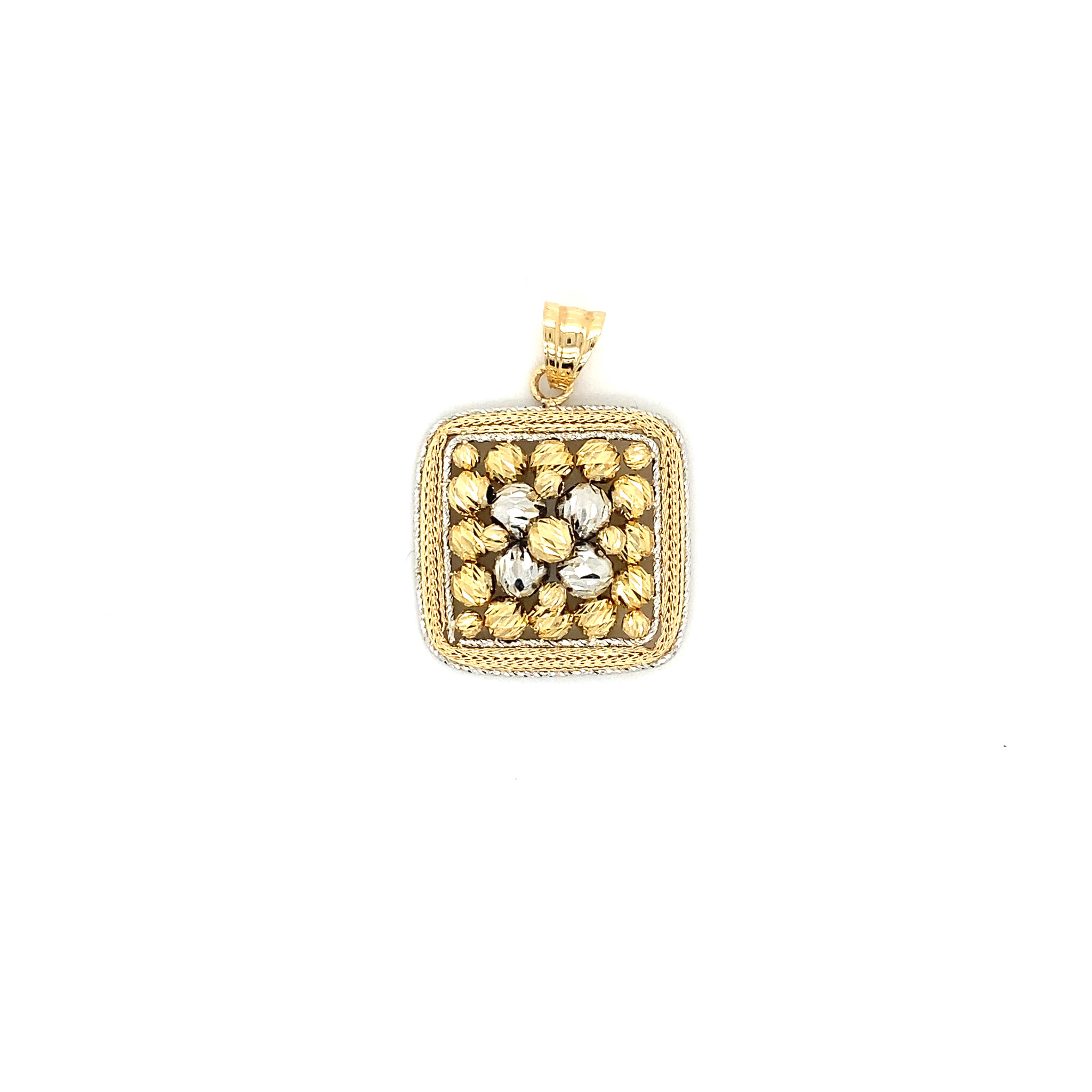 Hanger diamond cut balletjes in vierkante omlijsting bicolor - De Goud ...