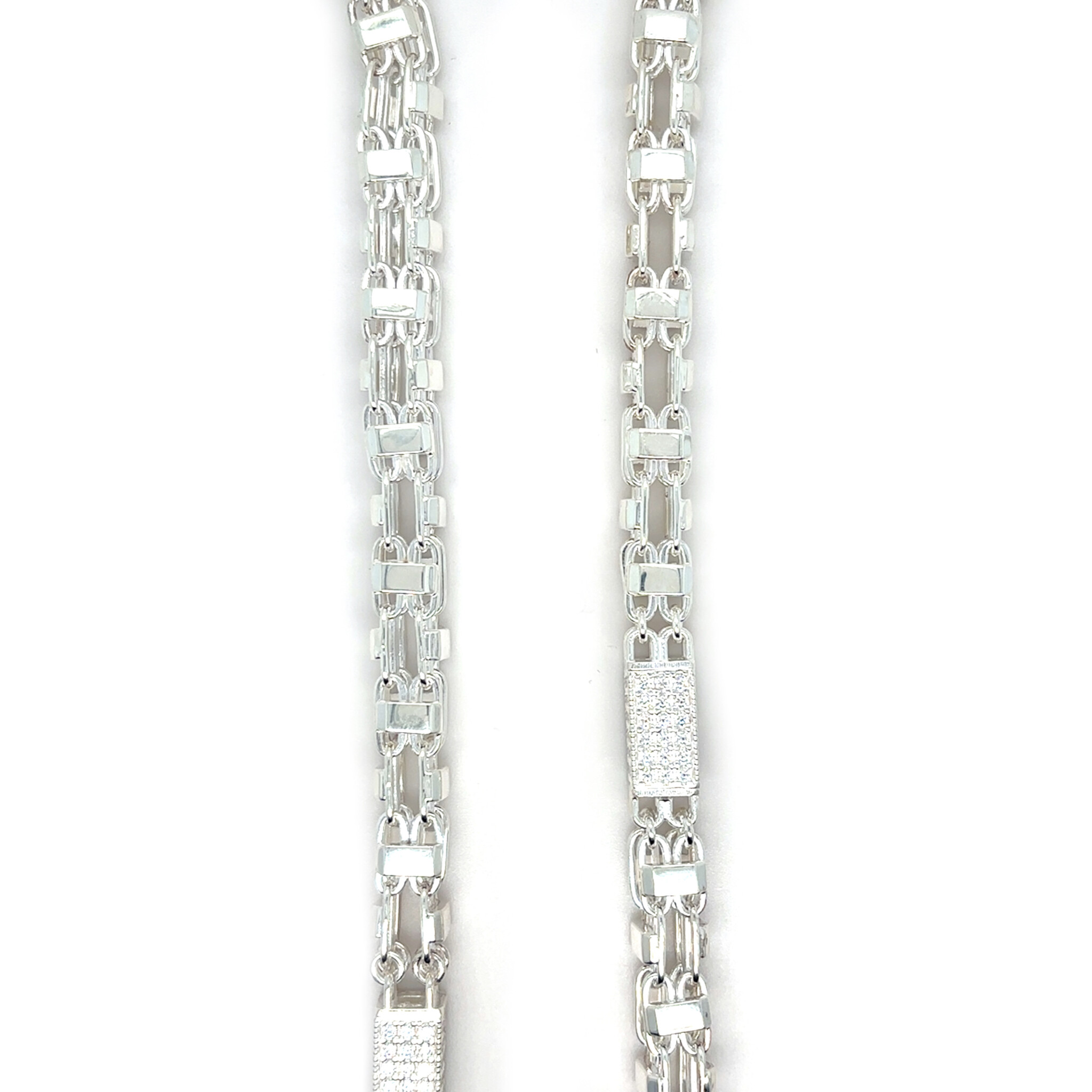 Ketting Magnum chain met balkjes bezet met zirkonia's - De Goud Winkel