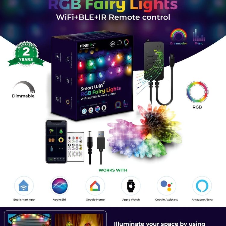 Smart RGB Fairy Lights with 5 Meters length 50 LEDs WiFi+BLE+IR Remote ...