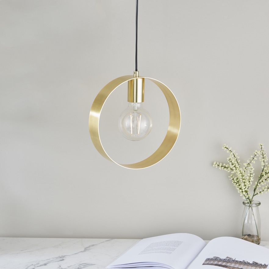 Hoop 1lt Pendant Brushed Gold - The Factory Shop - Poole Lighting