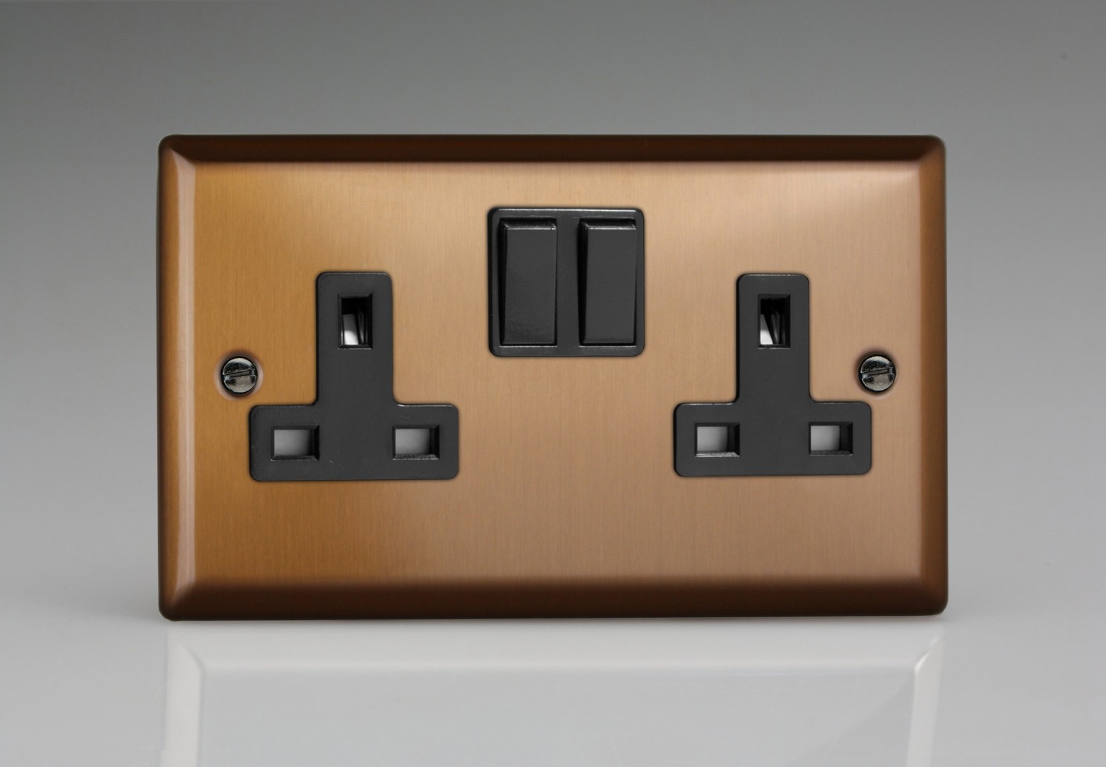 Varilight Urban 2-Gang 13A Double Pole Switched Socket Black Brushed ...