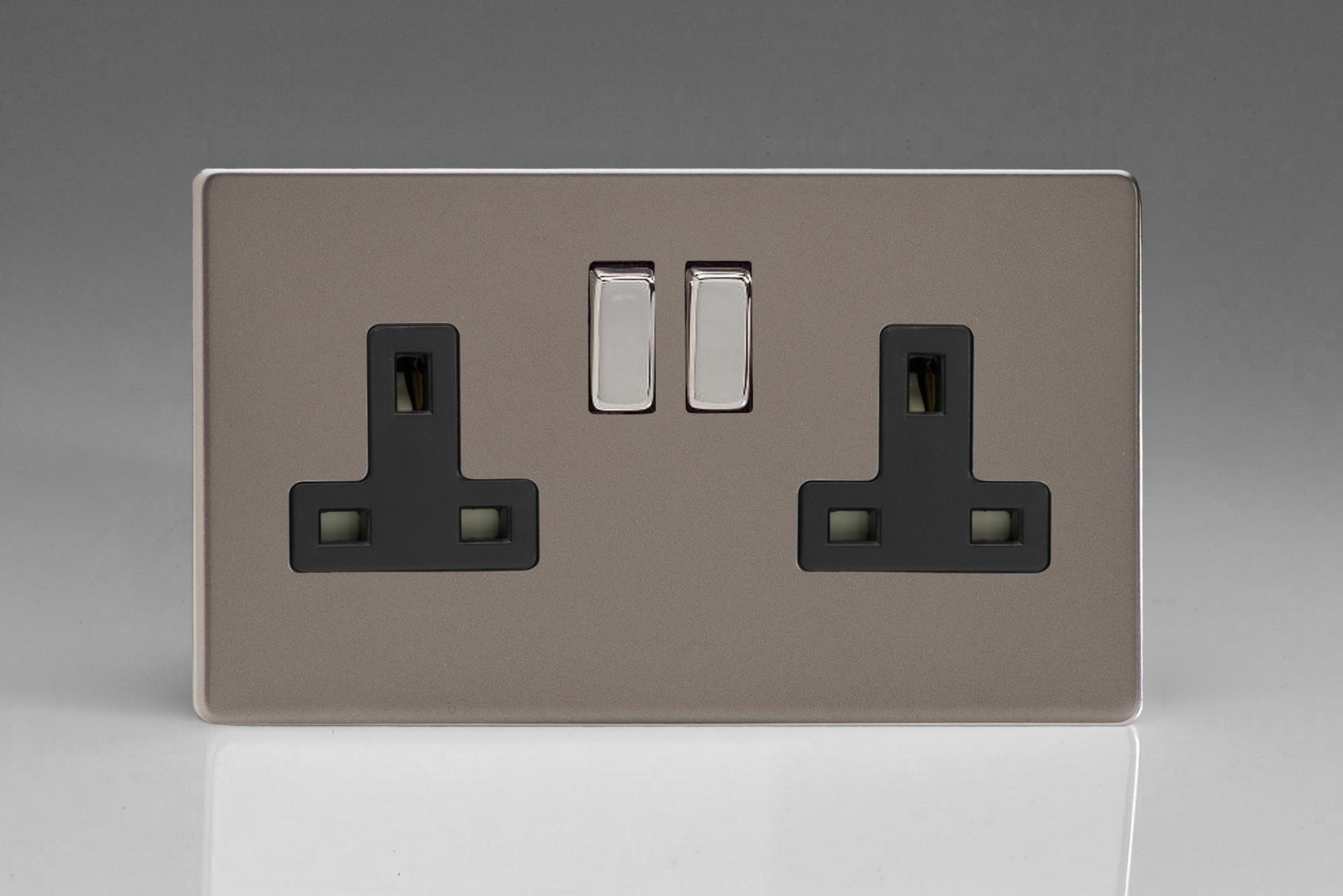Varilight Screwless 2-Gang 13A Double Pole Switched Socket with Metal ...