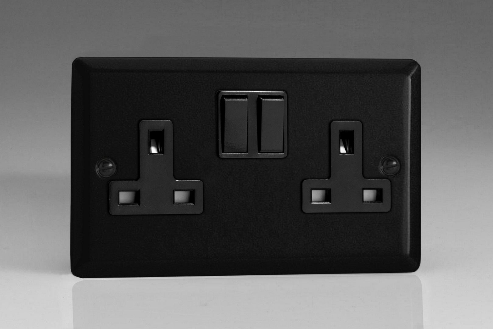 Varilight Urban 2-Gang 13A Double Pole Switched Socket Black Matt Black ...