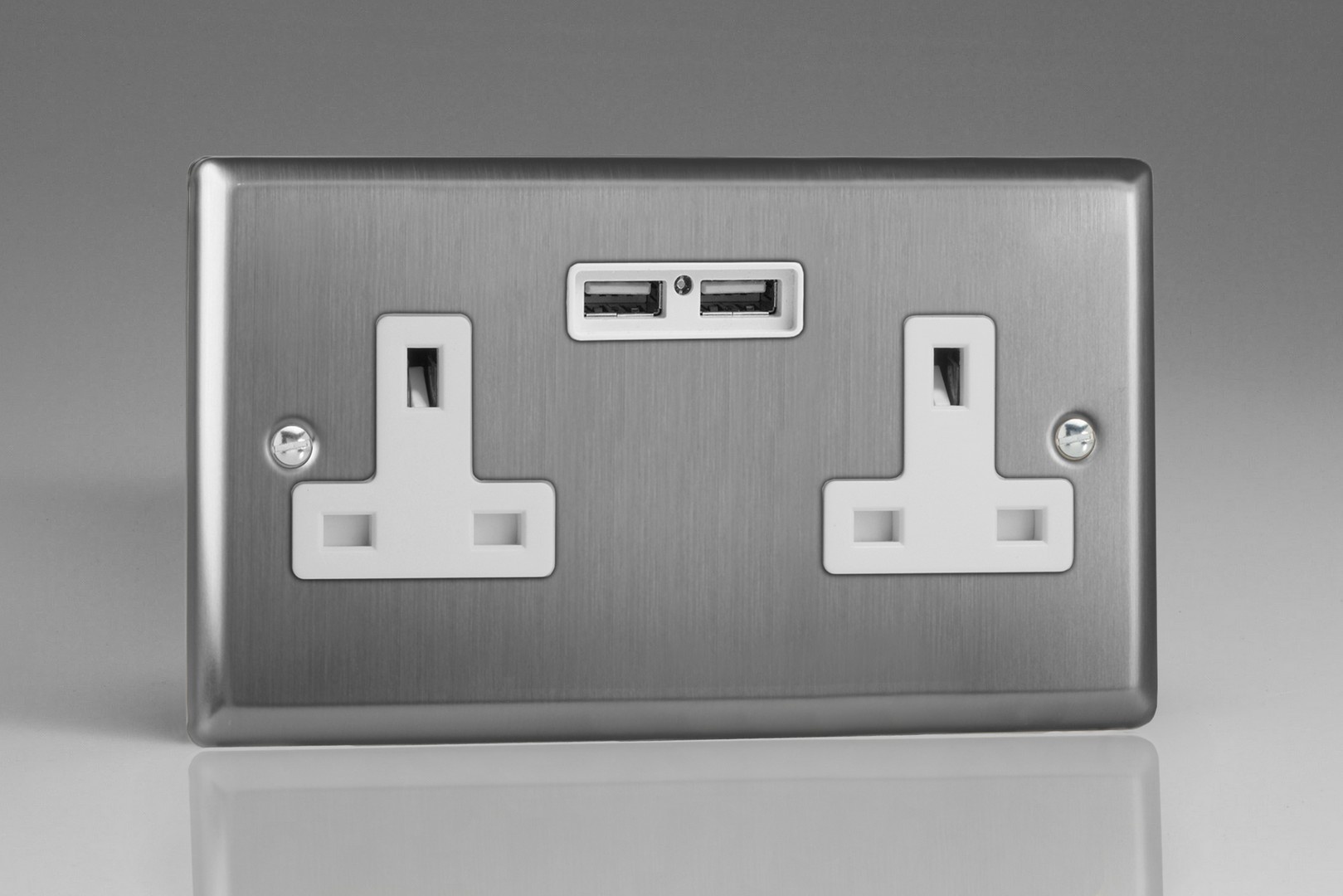 Varilight Classic 2-Gang 13A Unswitched Socket + 2x5V DC 2100mA USB ...