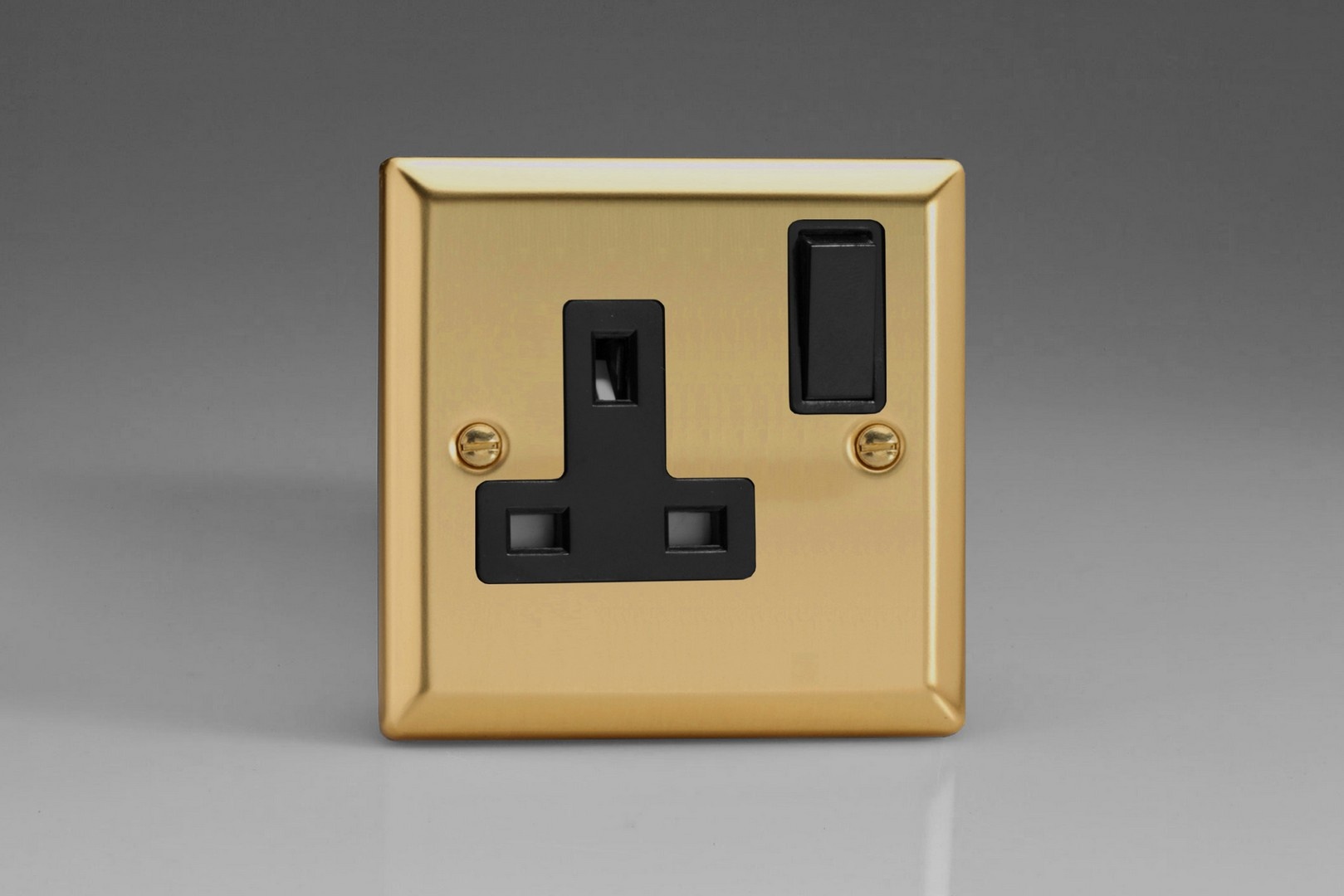 Varilight Classic 1-Gang 13A Double Pole Switched Socket Black Victorian Brass Black Inserts ...