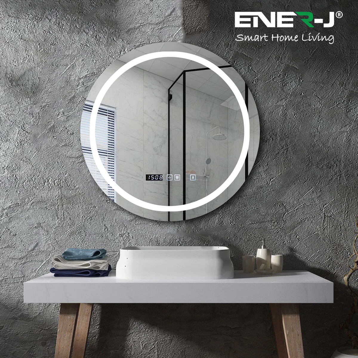 LED Mirror with Bluetooth Speaker, Round, CCT Changing & Touch Sensor ...