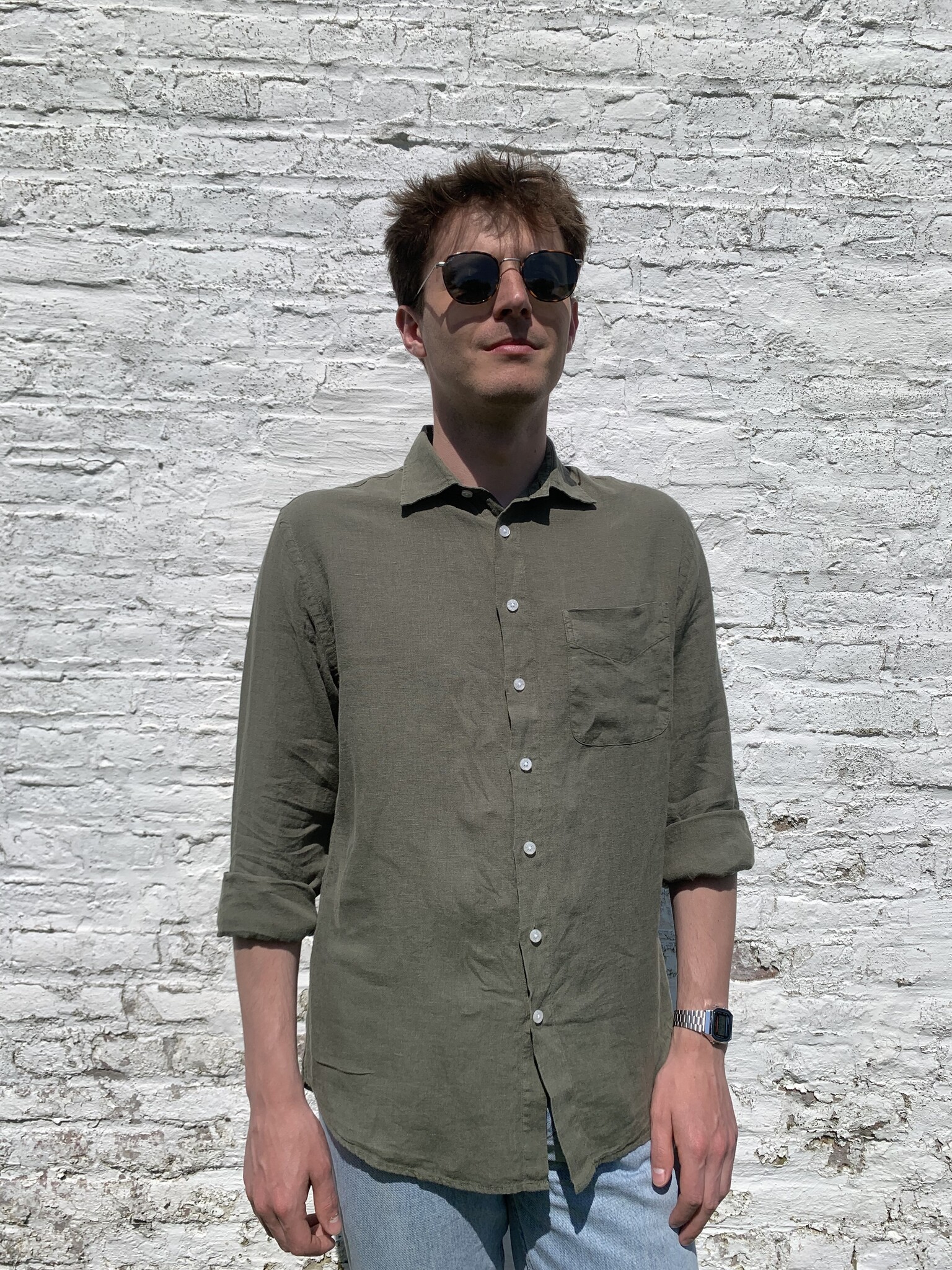 Chemise en lin manches longues kaki - Le Grenier du Lin