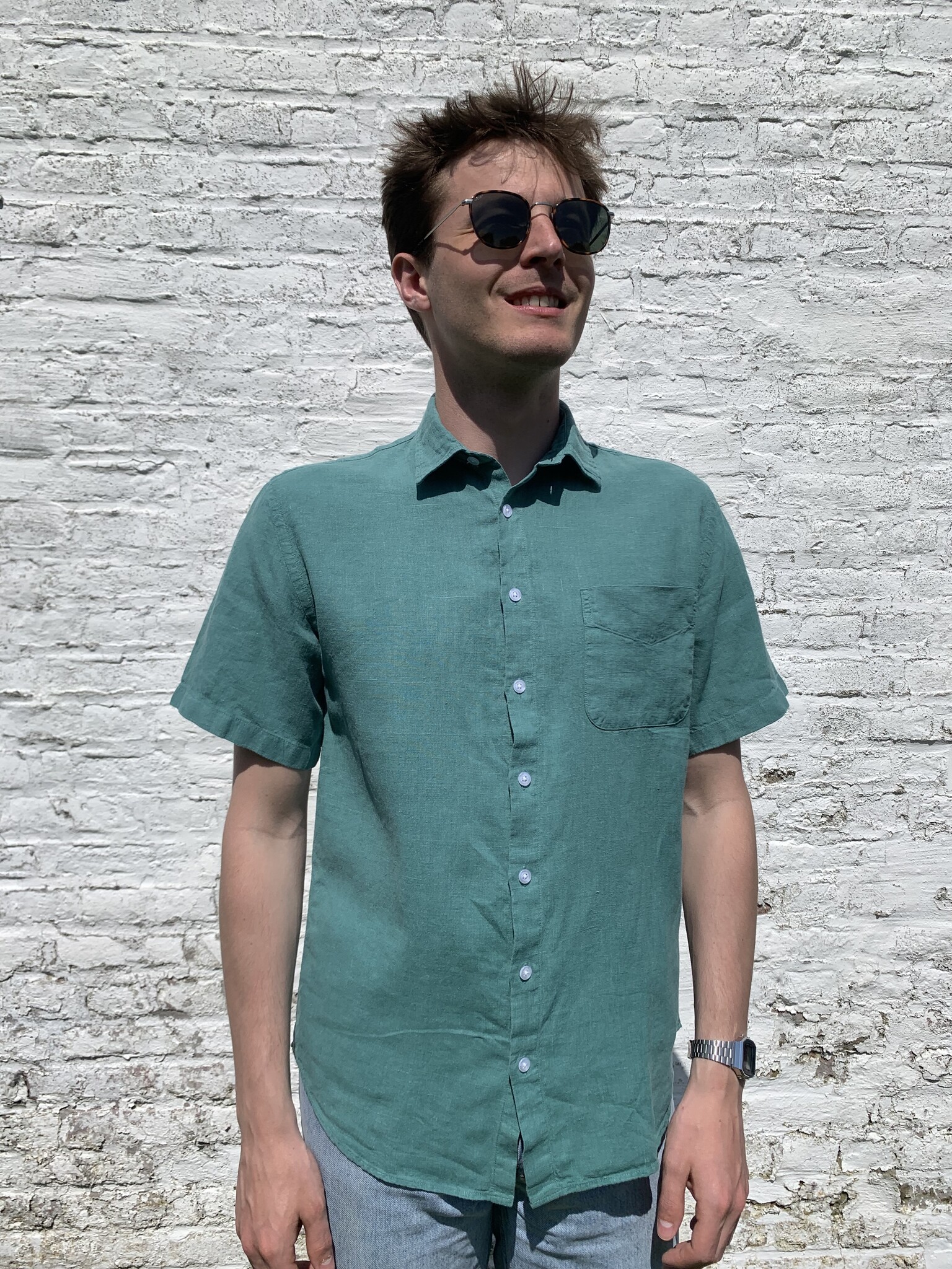 Chemise en lin manches courtes Absinthe - Le Grenier du Lin