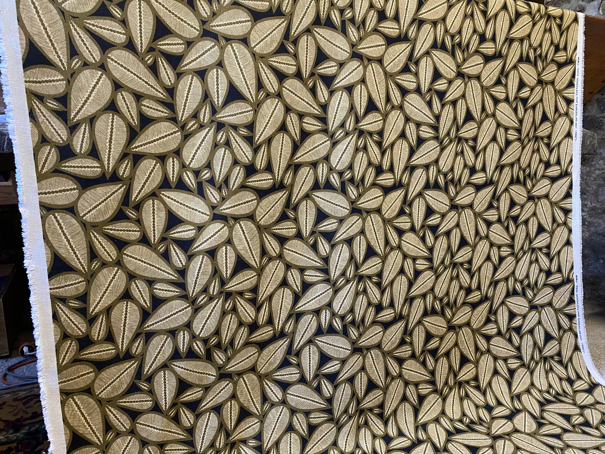 Gold leaf linen fabric - Le Grenier du Lin
