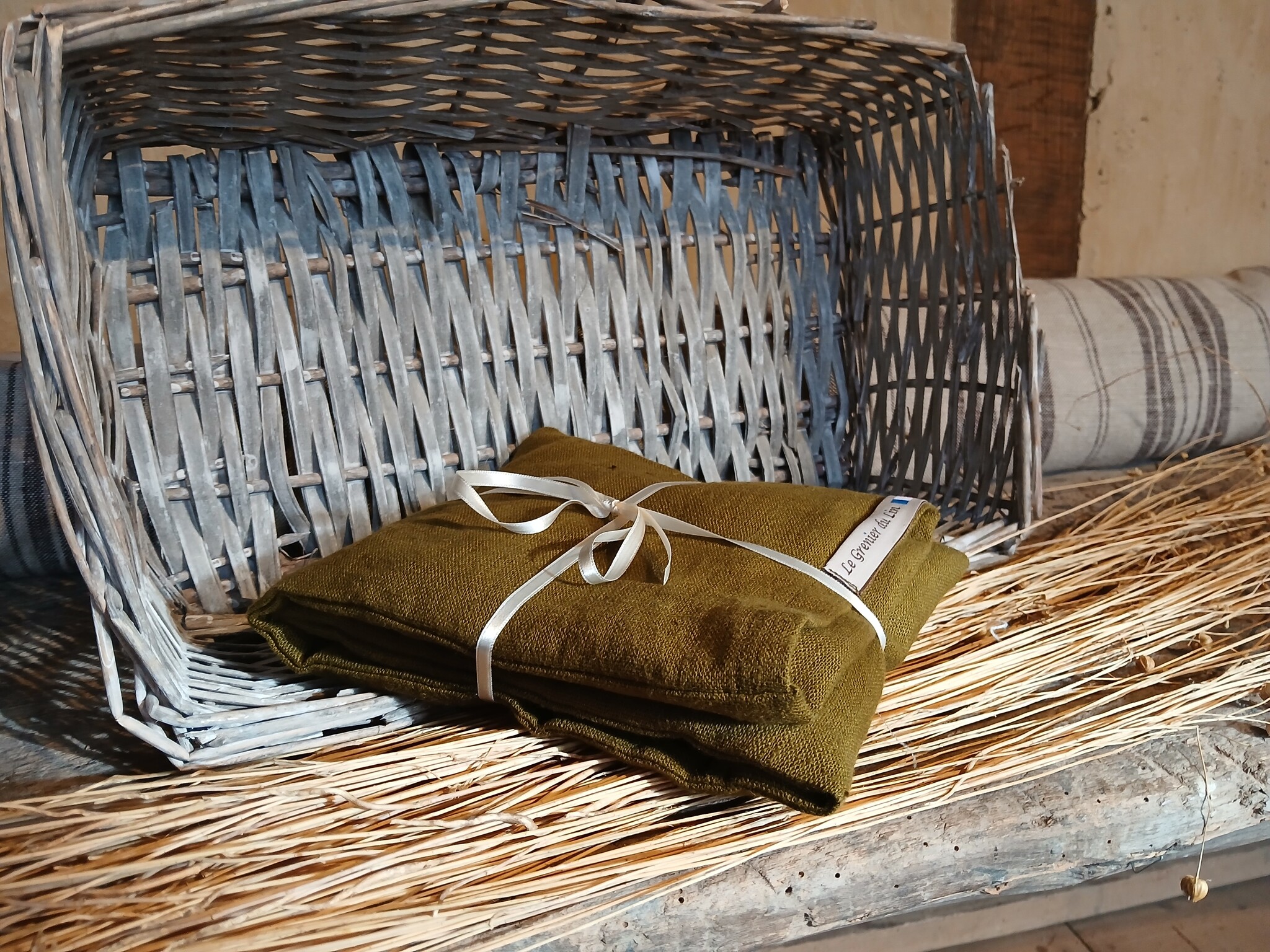 Olive-coloured flaxseed hot-water bottle - Le Grenier du Lin