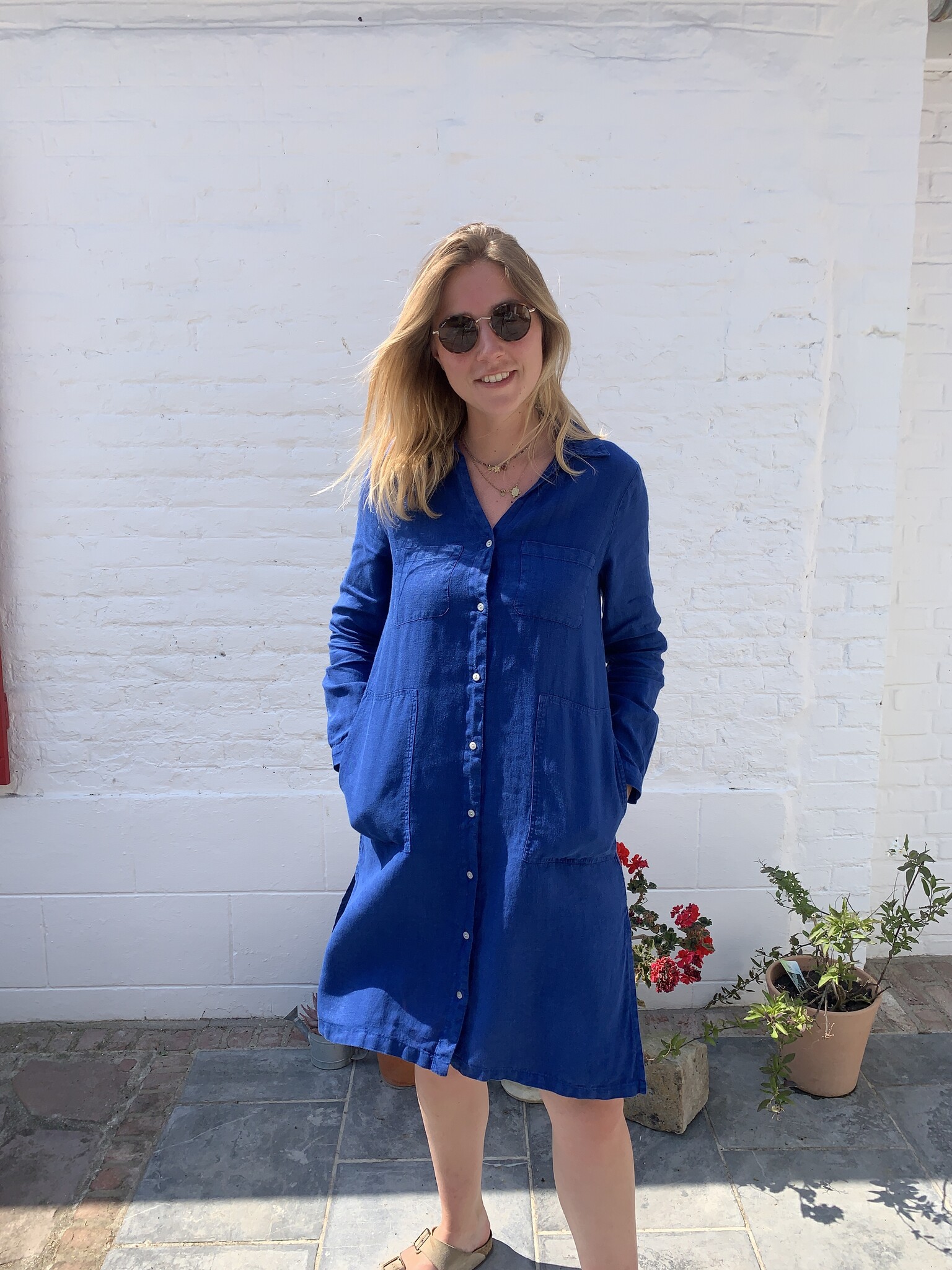 ANAIS koningsblauwe linnen jurk - Le Grenier du Lin