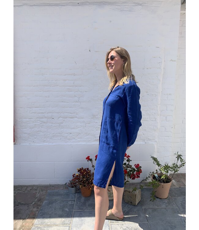 ANAIS koningsblauwe linnen jurk - Le Grenier du Lin