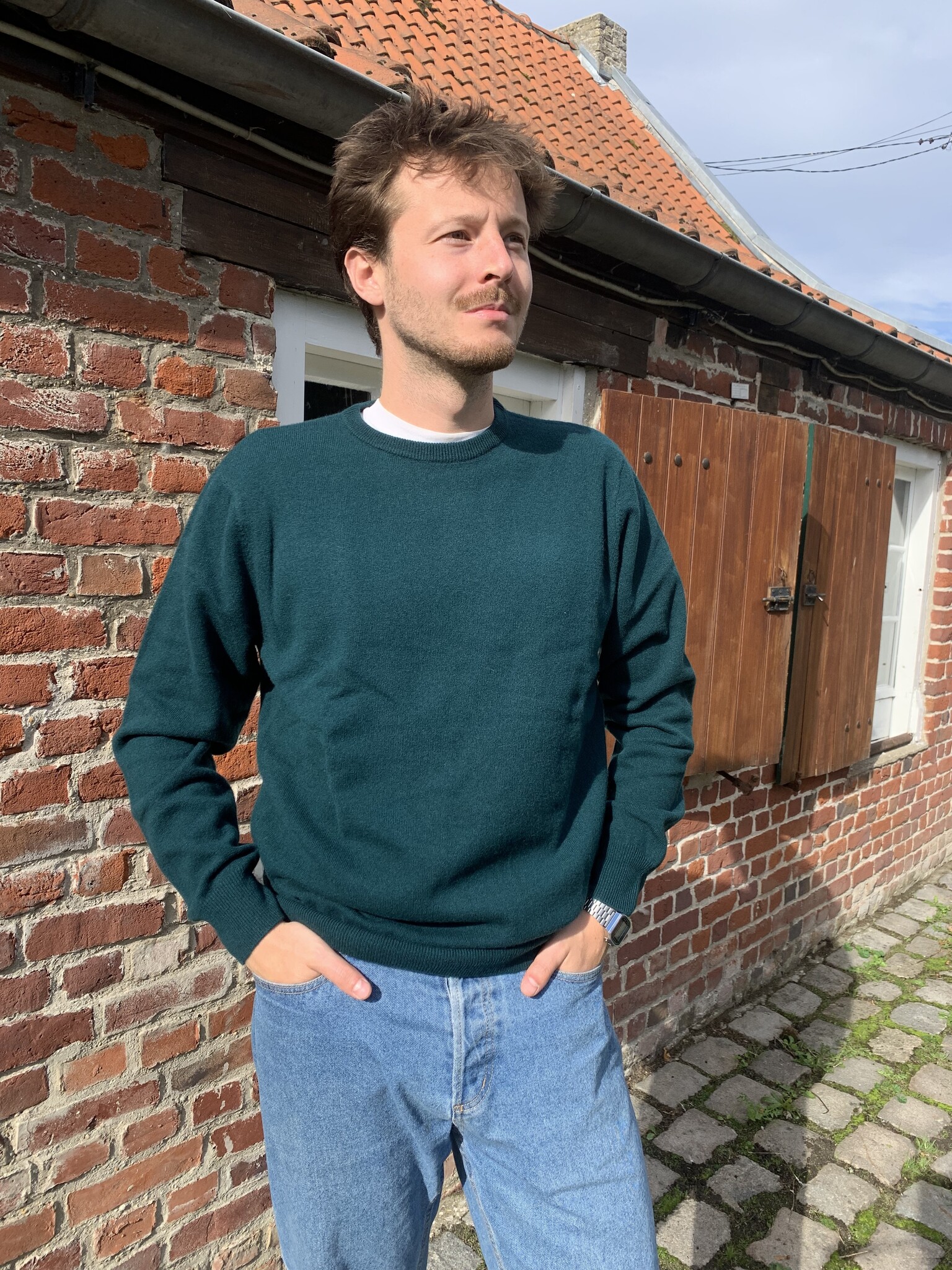 Pull homme col rond 100% merinos BOTTLE - Le Grenier du Lin