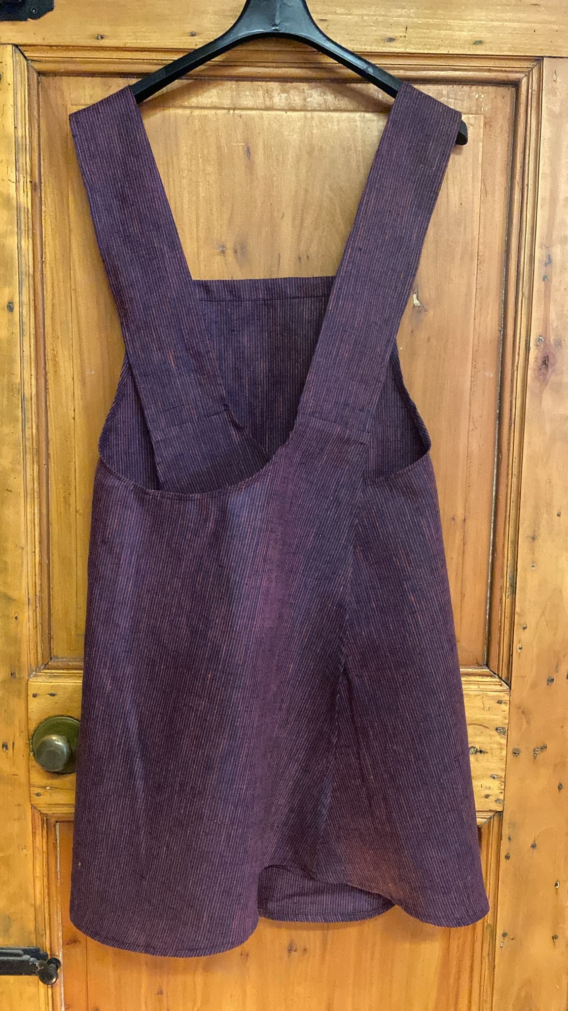Japanese linen apron with purple stripes - Le Grenier du Lin