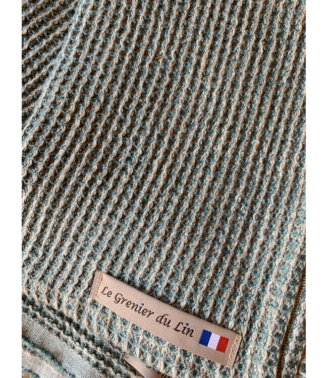 serviette de bain nid d'abeille vert pur lin - Le Grenier du Lin