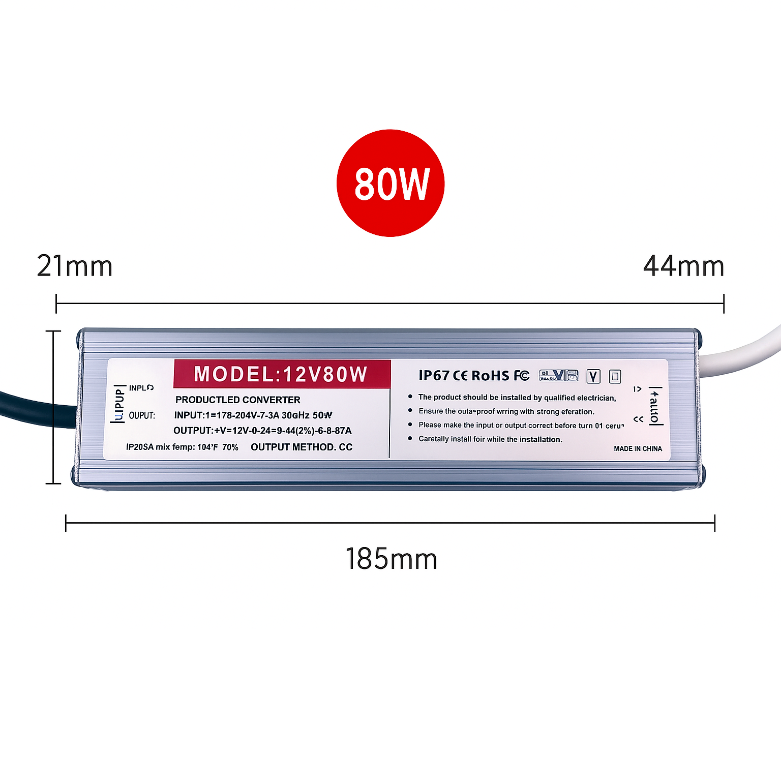 LED driver IP67 80W input 220V, output 12V - Leddepot.be