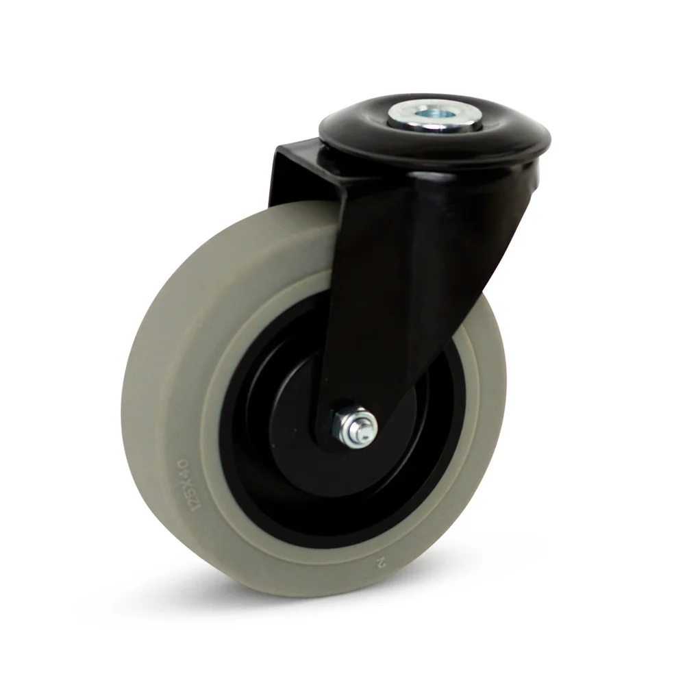 Grå Gummihjul svart gaffel med centralt hål - 125mm - 180kg behövs ...