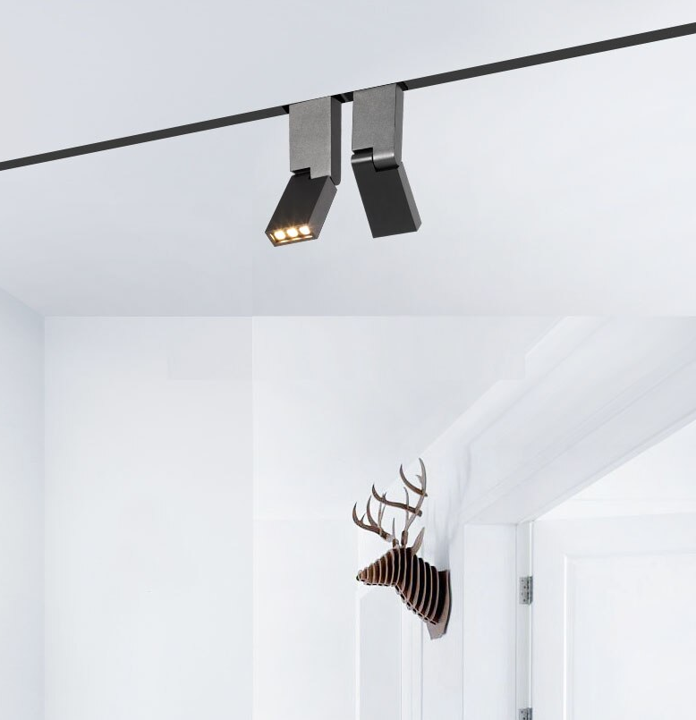 Spot sur rail design 6W LED salon blanc ou noir monophasé ou triphasé ...